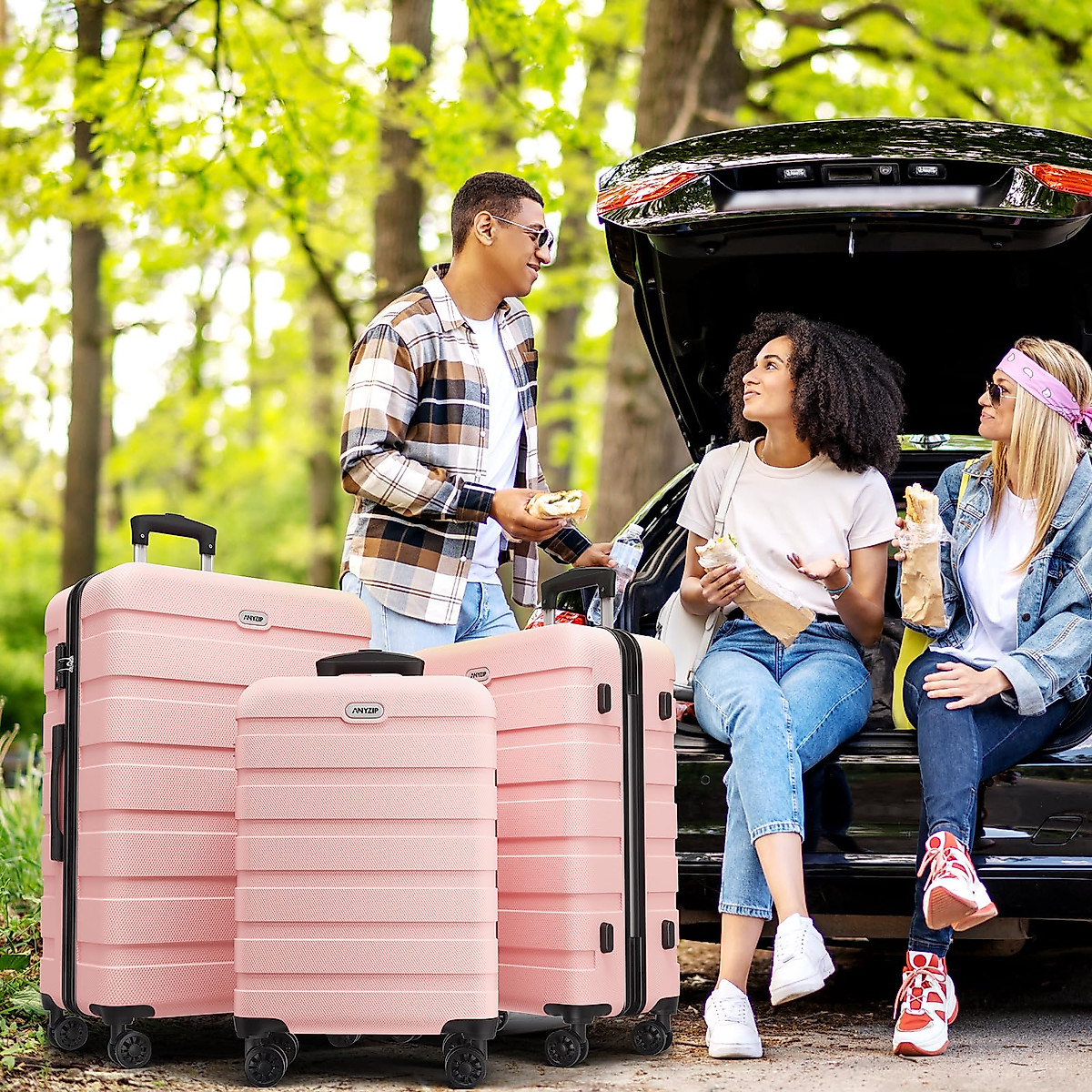 AnyZip Luggage Sets 3 Piece PC ABS Hardside Lightweight Suitcase with 4 Universal Wheels TSA Lock Carry On 20 24 28 Inch Pink