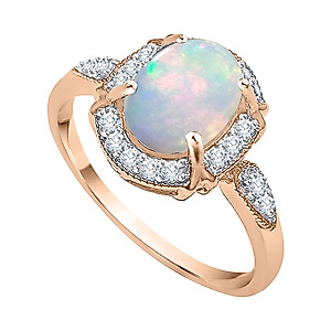 KATARINA Diamond and Oval Cut Opal Fashion Ring in 10K Rose Gold (1 cttw, G-H, I2-I3) (Size-6.5)