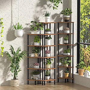 Homedawn Corner Shelf, Corner Bookcase, Industrial 5-Tier Corner Shelf Stand Display Rack,Wall Corner Bookshelf,Tall Shelf Plant Stand for Small Spaces, Living Room, Home Office (Rustic Brown)