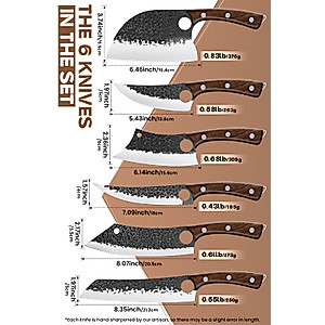 Purple Dragon 12pcs Chef Knife Set, High Carbon Steel Hand Forged Meat Boning Carving Cleaver Knife with Accessories for Kitchen, BBQ Camping Knives Set with Leather Bag