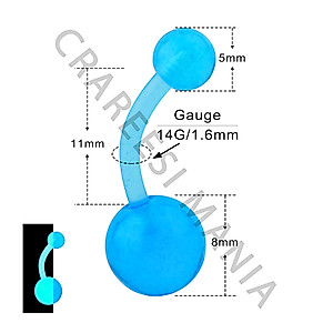 CM Crareesi Mania 10Pieces Belly Button Rings Glow in The Dark Belly Rings 14G Acrylic Flexible Banana Barbells Colorful Navel Piercing Jewellery Navel Bars