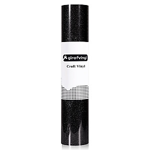 GIRAFVINYL Black Glitter HTV Vinyl Heat Transfer,Black Glitter Iron on Vinyl 10" X 5 FT Sparkle Black Glitter Vinyl Roll for Shirt,and Fabric Decorations (Black)