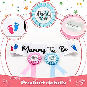 2024 Baby Shower Sash Gifts Mommy to Be Daddy to Be Badge Combo Kit Party Favors Decorations Photo Props New Parents Keepsake, Blue & Pink Spring