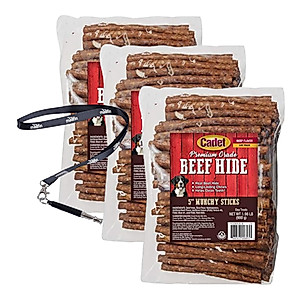 Cadet Rawhide Chews, 1.98 lb - 100 Pack - Munchy Beef Hide Dog Chews Bundle with Pet Training Stainless Steel clicker Whistle, 5 Inch Long-Lasting Rawhide Sticks, Rawhide Rolls for Dental [Pack of 3]
