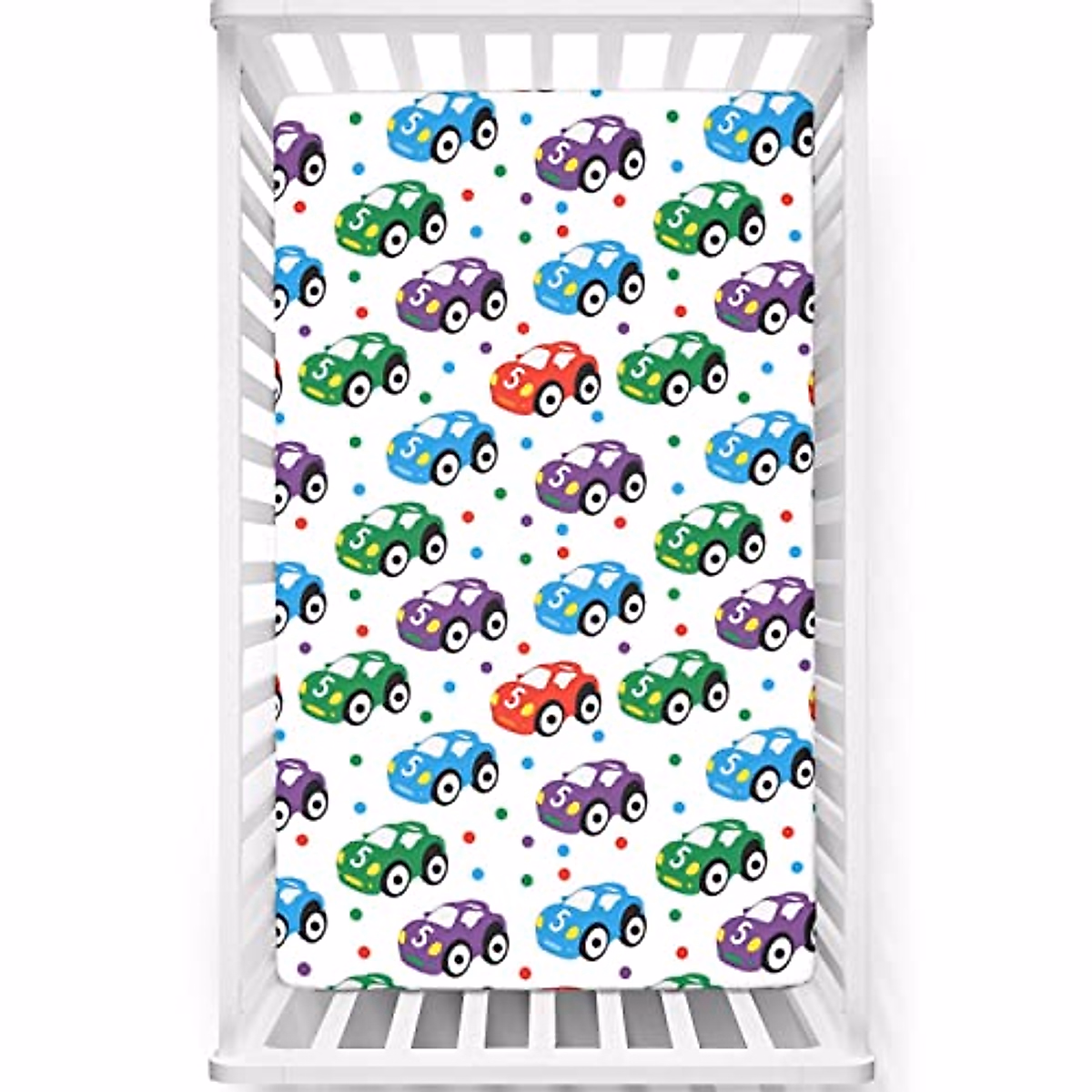 Cars Themed Fitted Crib Sheet,Standard Crib Mattress Fitted Sheet Soft and Breathable Bed Sheets-Crib Mattress Sheet or Toddler Bed Sheet, 28“ x52“,Multicolor