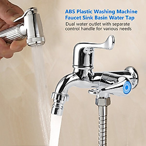 Fdit Water Tap Faucet Sink Basin Single Cooler Mixer Tap Double Spout Double Switch for Washing Machine Kitchen Sink Garden (Tail Handle)