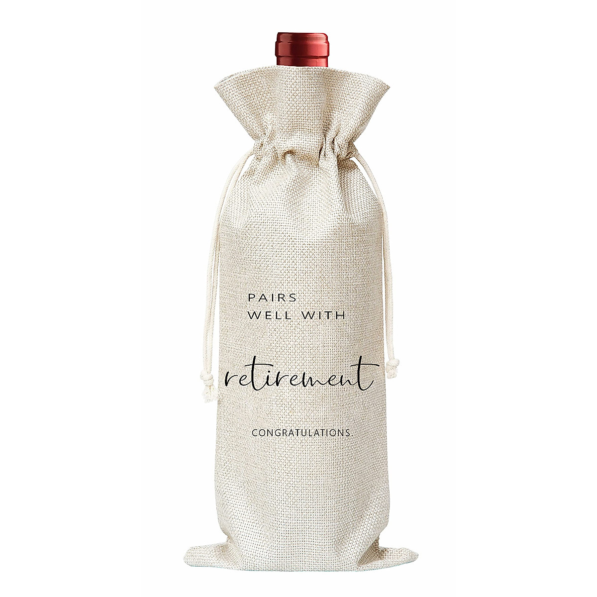 Retirement Gifts Wine Bag - Gift For Retirement Party, Colleague, Co-worker, Boss, Emplyoee, Grandpa, Grandma - Cotton Burlap Wine Bag (1 Pcs) - WB026