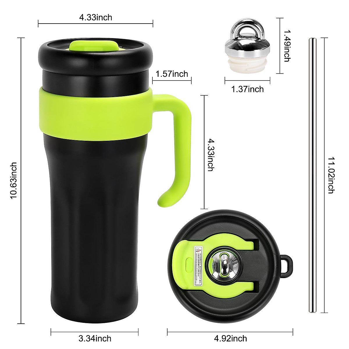 40oz Insulated Tumbler with Lid and Straw, Stainless Steel Thermal Water Bottle Cups with Handle, Leak-proof Travel Coffee Mug for Hot and Cold Beverages (Black)