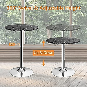 Byroce Round Bar Table, Cocktail Table Height Adjustable with 360° Swivel Top, Silver Leg & Base, High Pub Table for Bistro, Parties, Café, Kitchen and Dining Room (2, Black)