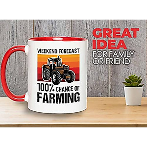 Bubble Hugs Farmer Birthday Two Tone Red Edition Coffee Mug 11oz - Forecast Farming - Dry Farming Farm ranch Market Garden Agricultural Seed Drill Acre Hay Tractor Farmer Crops