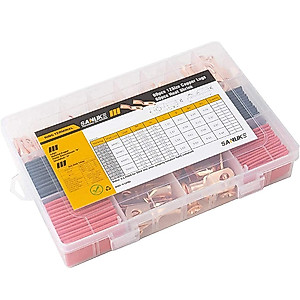 Sanuke 120Pcs AWG 8 6 4 2 Copper Wire Lugs with Heat Shrink Set, 60Pcs Heavy Duty Battery Cable Closed End Tubular Ring Terminals Connectors with 60Pcs Heat Shrink Tubing