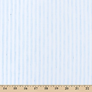 University Stripe Linen-Look Polyester Cotton 58" Fabric by The Yard - Light Blue/White