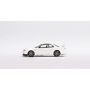 True Scale Miniatures Model Car Compatible with Nissan Skyline GT-R (R34) V-Spec N1 White Limited Edition 1/64 Diecast Model Car MGT00397