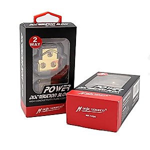 magic source 1pcs Power Distribution Block 0/2/4 Gauge in 4/8 Gauge Out 2-Way Amp Copper Ground Block Distribution for Car Audio Splitter