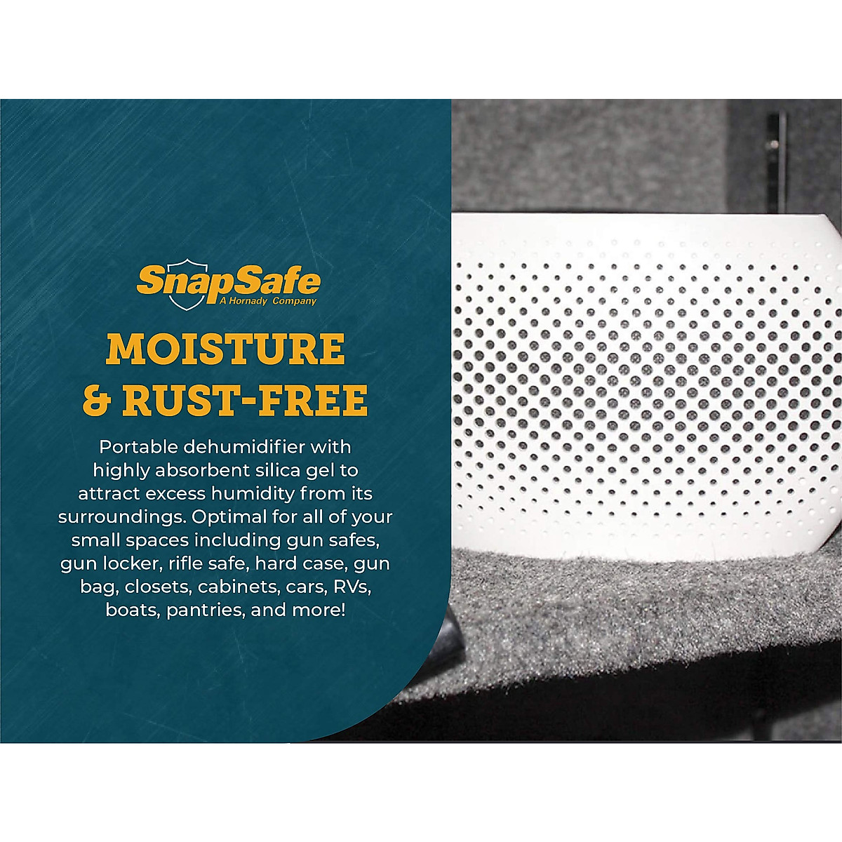 SnapSafe Rechargeable Dehumidifier Large, 75901 - Portable Moisture Absorbers for Gun Safes & Cabinets, Closets, & Pantries-Prevent Moisture Damage for Gun Safe Accessories, Firearms in Your Gun Vault