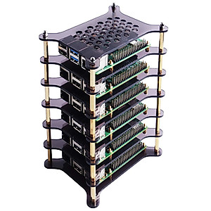 GeeekPi 6-Layers Cluster Case for Raspberry Pi, Pi Rack Case with Raspberry Pi Heatsinks Stackable Case Stack Enclosure for Raspberry Pi 4/3/2 Model B,Raspberry Pi 3 Model B+ (Brown)