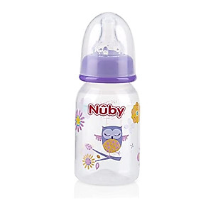 Nuby Printed Non-Drip Bottle, 4 Ounce, 1 Pack of 1 Bottle, Colors May Vary