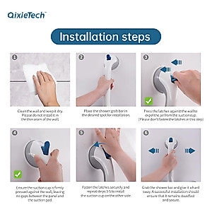 QixieTech Grab Bars for Bathtubs and Showers, 2 Pack 16 Inch Shower Handles for Elderly Suction Grab Bars for Seniors Shower Grab Bar