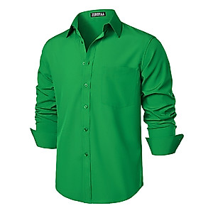 ZEROYAA Men's Regular Fit Dress Shirt Solid Wrinkle-Free Long Sleeve Casual Business Button Up Shirts with Pocket ZSSCL05-Shamrock Green Medium