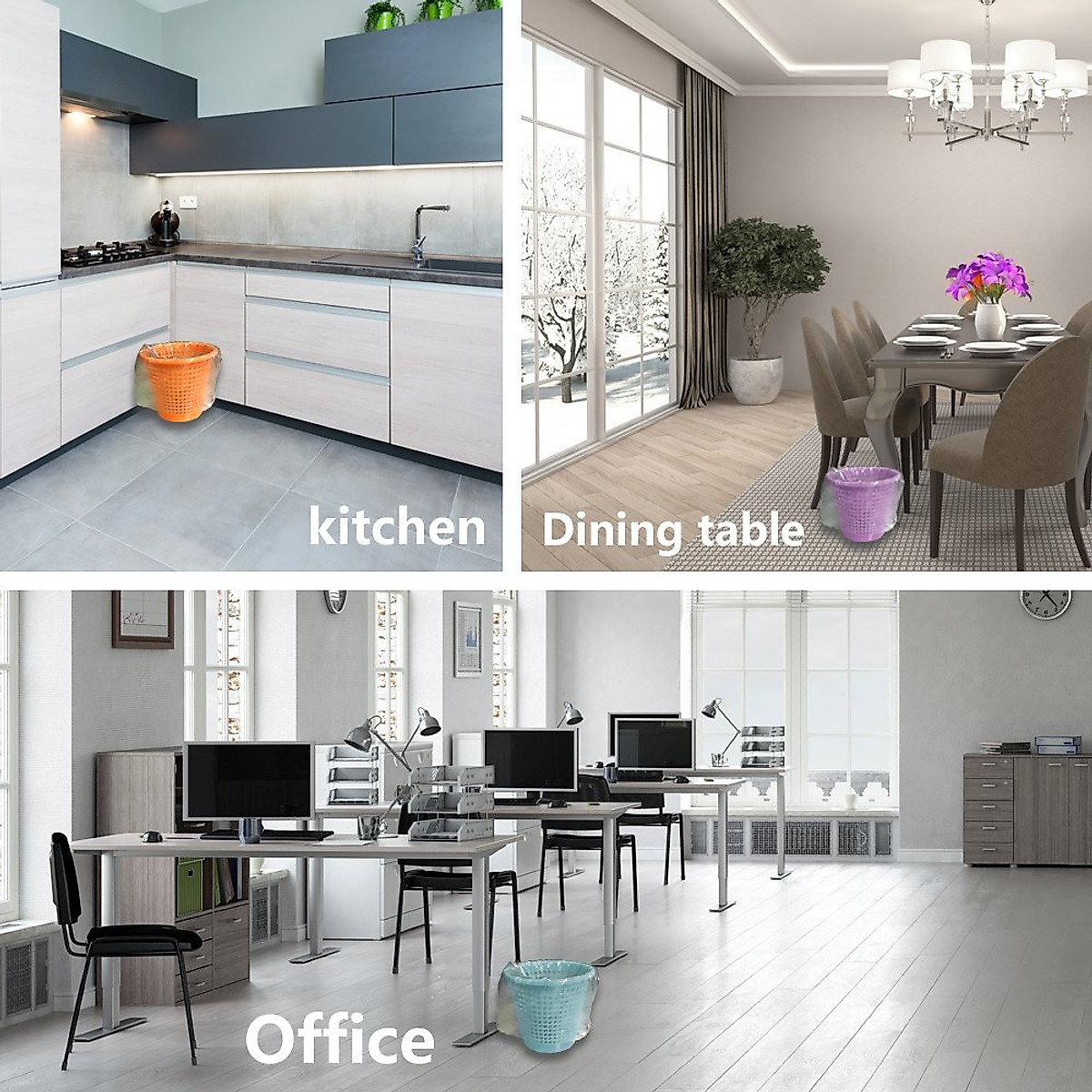 5 Rolls Small Trash Garbage Bags, 4 Gallon Strong Thin Material Disposable Kitchen Garbage Bags, Durable Plastic Trash Bags for Office Home Bedroom Garden Waste Bin, 100 Counts (Silver)