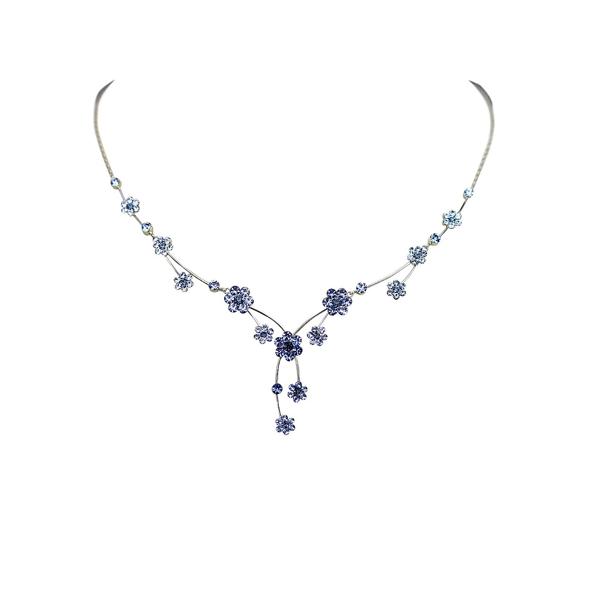 Faship Gorgeous Navy Blue Rhinestone Crystal Floral Necklace Earrings Set