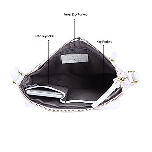 LEDERBUCK Lucy Small Soft Leather Sling Crossbody Handbags- Double Zip Premium Sling Crossover Shoulder Bag for Women (White)