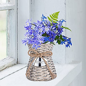 Cabilock Shabby Chic Wicker Vase Rustic Rattan Woven Flower Basket Farmhouse Platner Garden Plant Baskets Natural Flower Pot Wedding Table Centerpiece