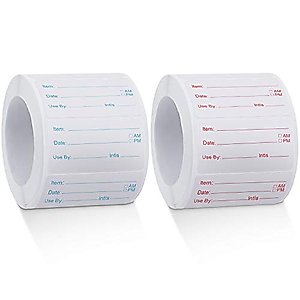 2 Rolls 1000 Pieces Dissolvable Food Labels Food Prep Canning Labels Removable Food Stickers for Home or Restaurant Canning Food Container Food Rotation, Red and Blue