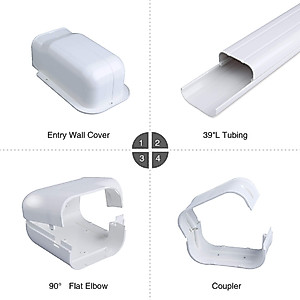 AC Parts 4" W 14Ft Decorative PVC Line Set Cover Kit for Mini Split Air Conditioners, HVAC Heat Pumps 7,000-36,000 BTU Units
