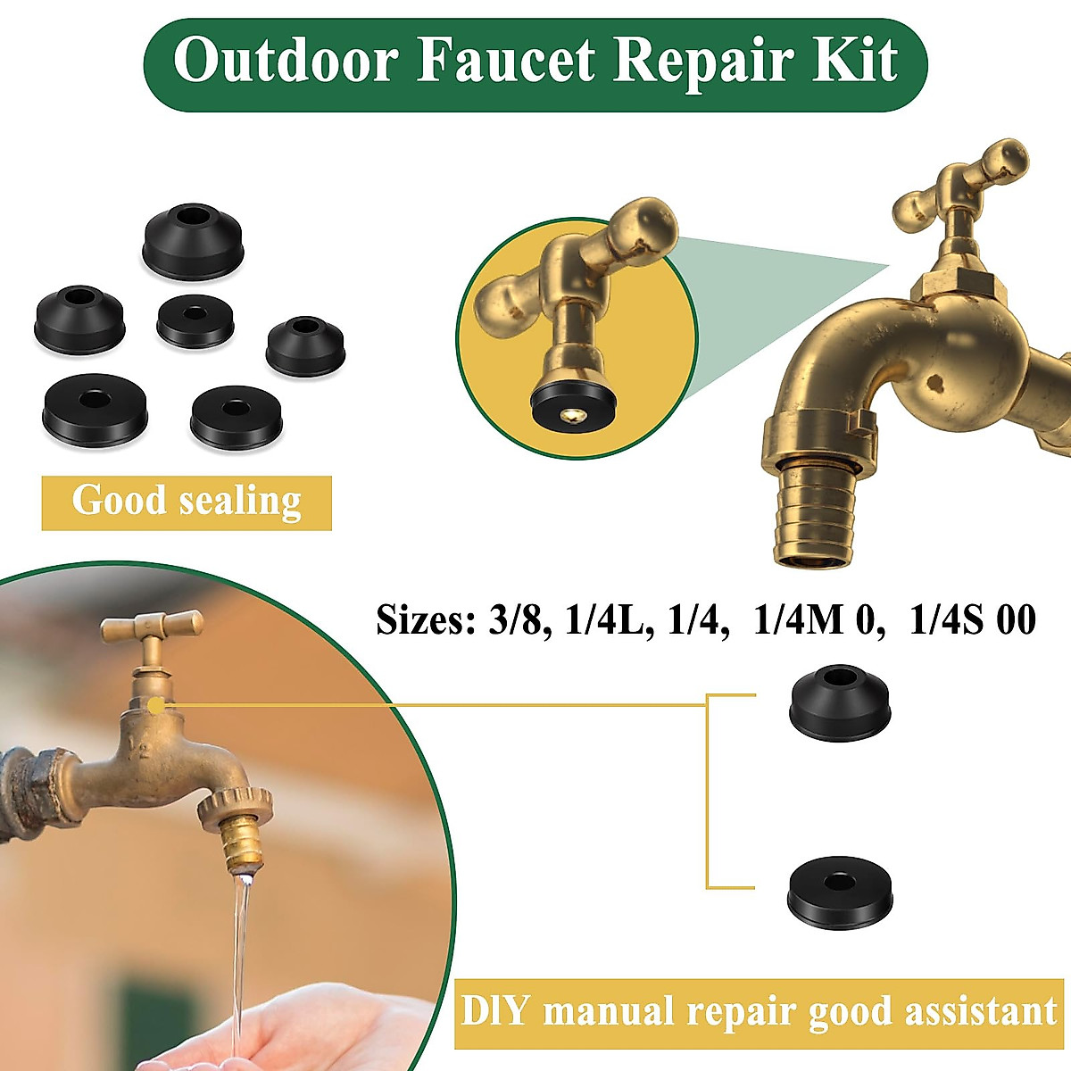 Oruola 116pcs Outdoor Faucet Repair kit,Faucet Washers Assorted Kit,Faucet Washers Kit with Assorted Flat & Beveled Rubber Washers,Faucet Washers for Repairing Faucet Leak Worn Out Washer Replacements