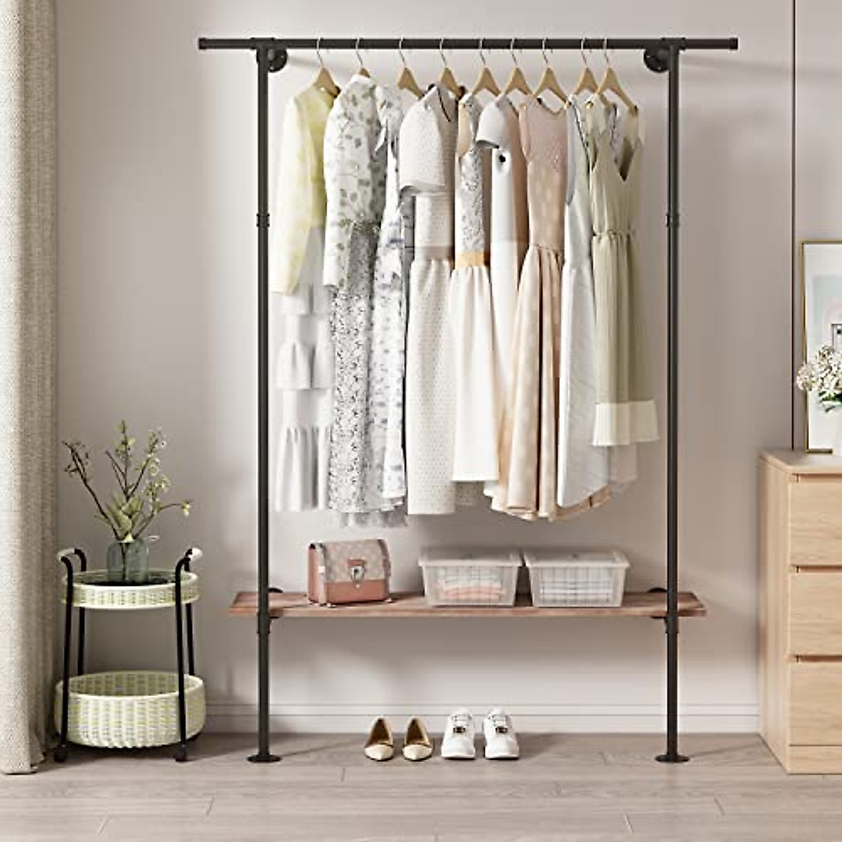 ONOTETUT Industrial Pipe Clothing Rack with Shelves,48 Inch Industrial Clothing Rack,Pipe Clothing Rack,Industrial Wall Mounted Clothes Rack,Pipe Clothes Racks for Hanging Clothes