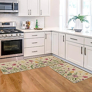 Artoid Mode Flowers Lavender Spring Kitchen Mats Set of 2, Summer Home Decor Low-Profile Kitchen Rugs for Floor - 17x29 and 17x47 Inch