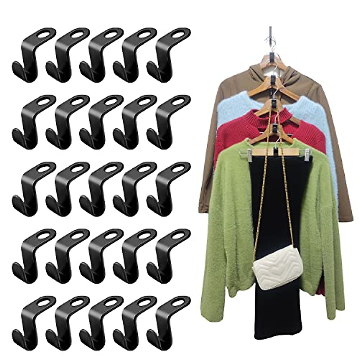 100 Pcs Space Saving Clothes Hanger Connector Hooks, Hanger Extender Clips, Cascading Hangers Hooks for Heavy Duty Closet Hanger Hooks, (Black) (100) Clothes Hanger Connector Hooks