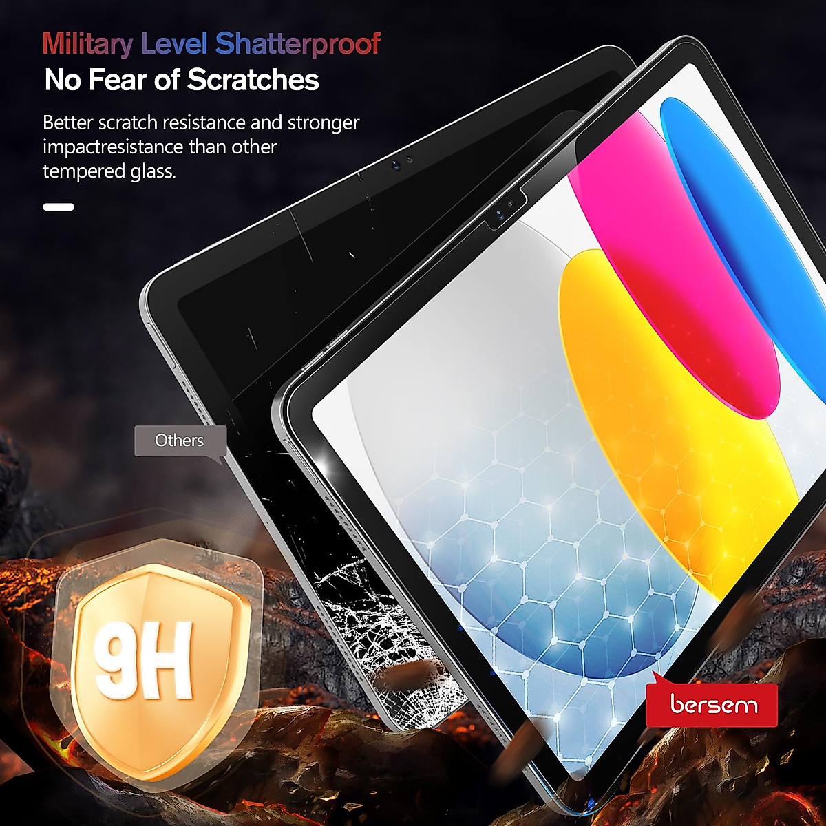 bersem 2 Pack Screen Protector for iPad 10th Generation 10.9 Inch (2022), 9H Hardness Tempered Glass with Customized Installation Tray, Support Apple Pencil, Anti Scratch, HD Clear, One-Pull Box