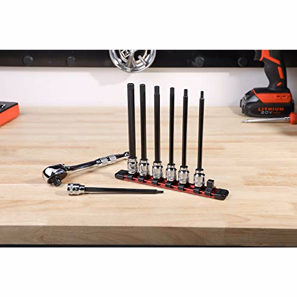 ARES 39007 - Extra Long Metric Hex Bit Socket Set - S2 Bit Provides Greater Torque - Convenient Storage Rail Included - Heat Treated Chrome Vanadium Steel Sockets