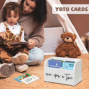 Yoto Card Holder,Wooden Yoto Card Case, Yoto Card Storage Box with Two Compartments, Wood Trading Deck Box Card Storage Box-Designed to Hold Yoto Mini Audio Cards for Boys and Girls(White)