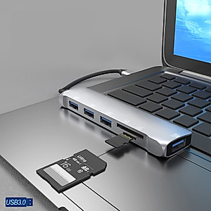 USB C to USB 3.0 Hub for iPad Pro 11/ iPad Mini/MacBook Air 6 in 1 Multifunction SD MicroSD Adapter for MAC