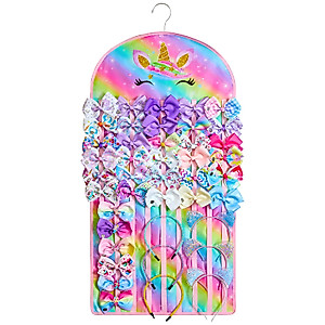 FIOBEE Bow Holder Headband Holder Organizer Hair Accessories Organizer for Girls Hair Bows Hanger Wall Hanging Home Decor for Baby Girls Room, Unicorn