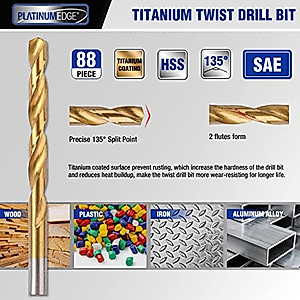 PLATINUMEDGE 140PC Multi-Purpose Drill Bits Set, 88PC Titanium Twist Drill Bits 26 Pieces Masonry Drill Bits 26 Pc Brad Point Drill Bits, with Hard Storage Case, for Wood, Metal, Masonry, etc.
