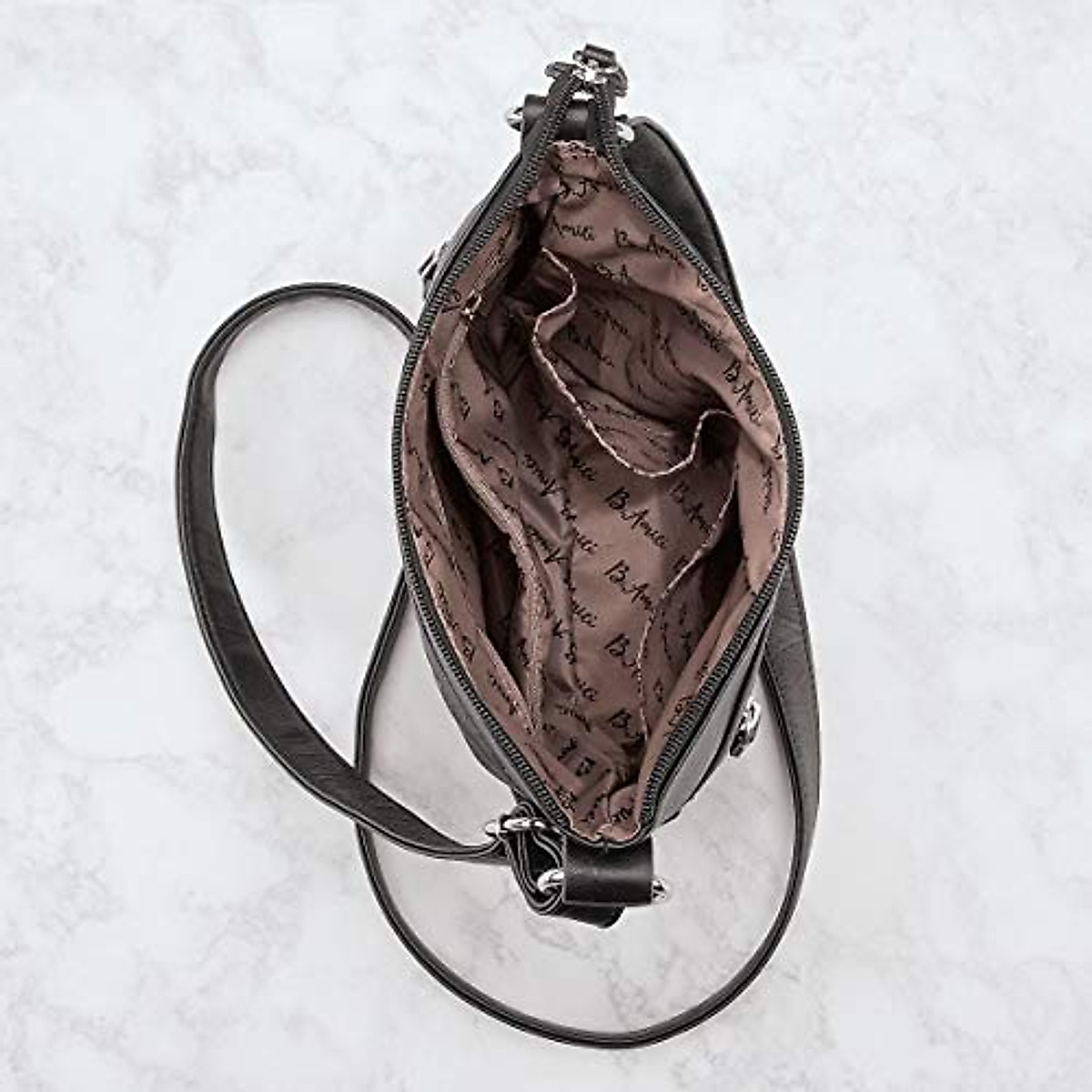 Fox Valley Traders B.Amici Francesca RFID Lockport Crossbody Bag, RFID Lining, Adjustable Straps, Black