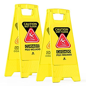 RoadHero 2 Pack Wet Floor Sign, 2-Sided Yellow Caution Signs, Bilingual Collapsible Warning Signs for Commercial Use 24"