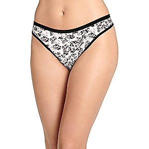Jockey Women's Underwear Organic Cotton Stretch Logo Thong - 3 Pack, Grey Heather/Placid Black Petals/Black, L