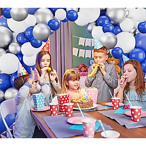 Dark Blue White Silver Balloons Arch Garland Kit-143Pcs Blue Balloon for Birthday Anniversary New Years Baby Shower Engagement Wedding Retirement Party Decoration