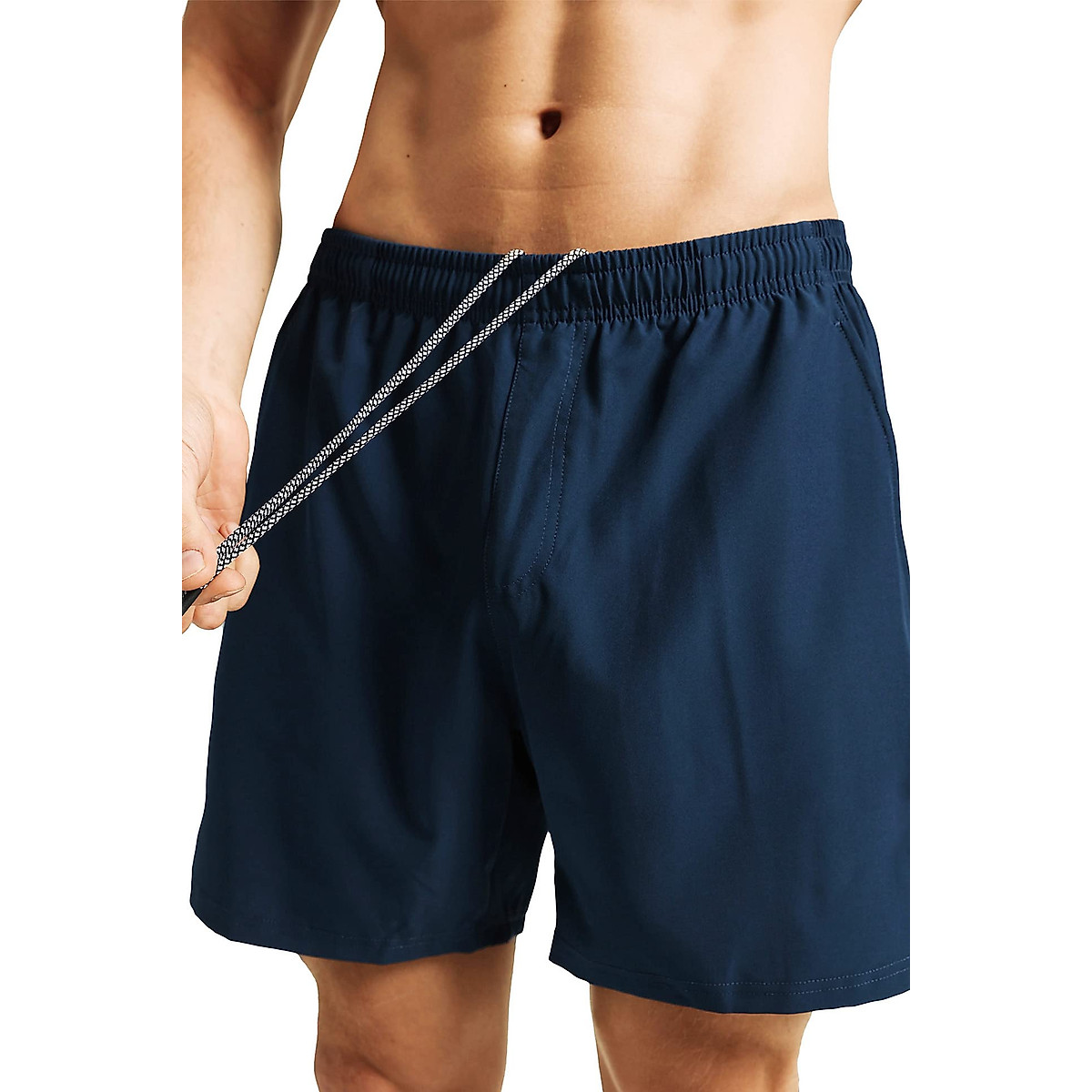 GYM REVOLUTION Men's 5 Pack Workout Running Quick Dry Gym Training Shorts with Pockets Black Grey Dark Grey Navy Blue Army Green M