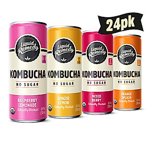 Remedy Kombucha Tea Organic Drink - Sugar Free, Keto, Vegan & Gluten Free - Sparkling Live Cultured, Long-Age Brewed Beverage - 4 Flavor Variety Pack - 8.5 Fl Oz Can, 24-Pack