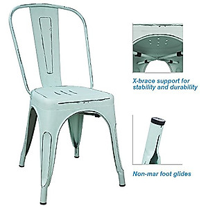 Devoko Metal Indoor-Outdoor Chairs Distressed Style Kitchen Dining Chairs Stackable Side Chairs with Back Set of 4 (Blue)