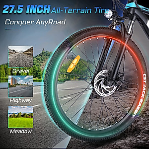 Vivi Electric Bike for Adults, 27.5" Electric Mountain Bike with 500W Motor 48V 10.4AH Removable Battery, 20mph - Class 2 eBike, Up to 50 Miles Range, 21 Speed Adult Electric Bicycles