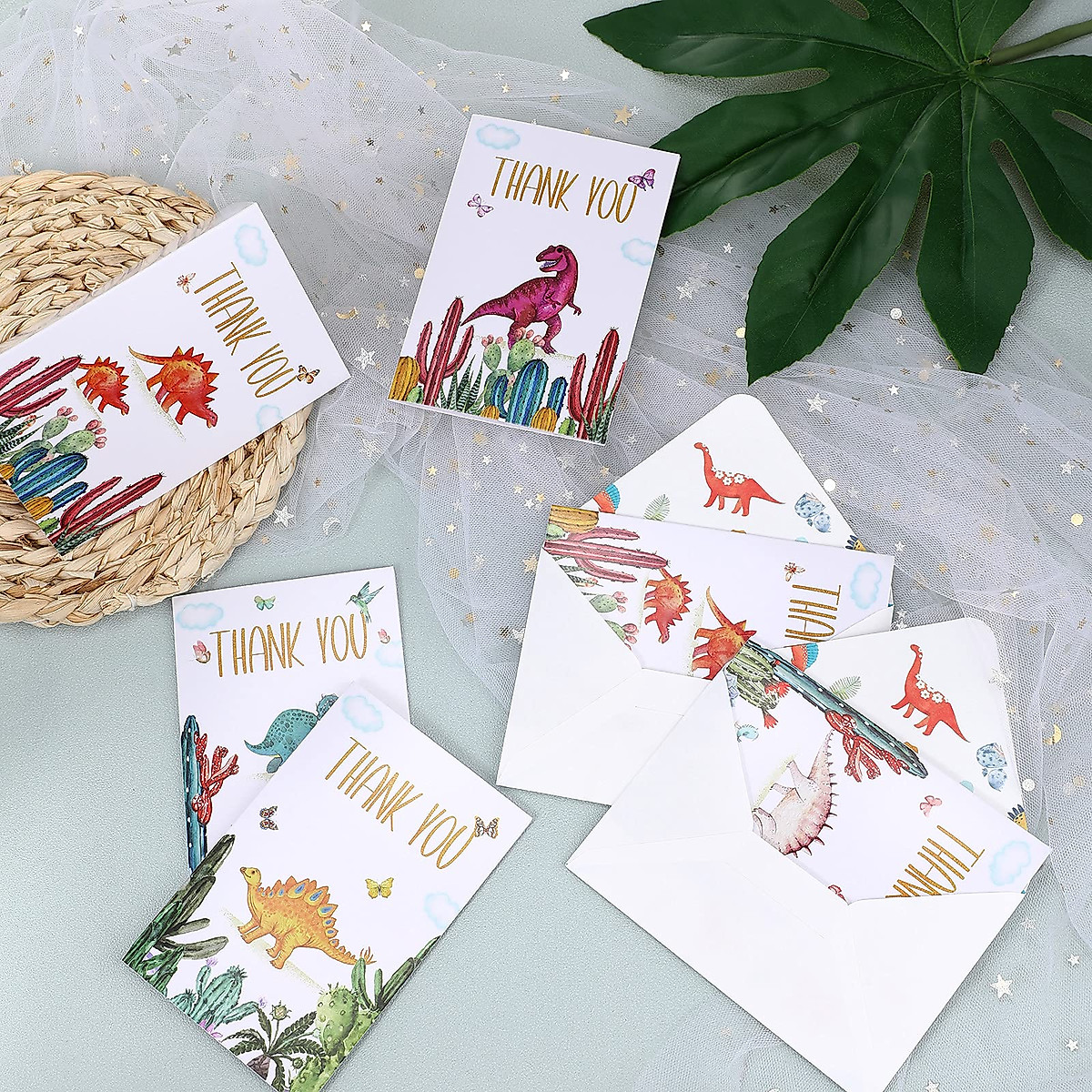 72 Pcs Dinosaur Thank You Cards Includes 36 Pieces Dinosaur Envelopes and 36 Pieces Cactus Dino Thank You Cards Watercolor Dino Blank Notes for Baby Shower kids Birthday Party