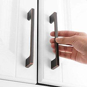 KOOFIZO Wide Foot Cabinet Bar Pull - Oil Rubbed Bronze Modern Solid Handle, 5 Inch/128mm Screw Spacing, 10-Pack for Kitchen Cupboard Door, Bedroom Dresser Drawer, Bathroom Wardrobe Hardware