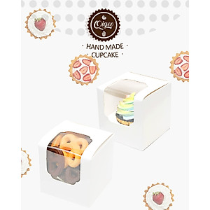 qiqee 60-Packs Cupcake Boxes Auto-pop up Individual Cupcake Container White 3.5" x 3.5" x 3.5" Single Cupcake Boxes